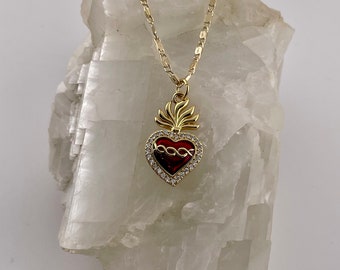 24k Gold Filled Dainty Sacred Heart 18inch Necklace - Etsy