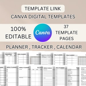Canva Planner Template Bundle Digital Planner Canva Template 37 Editable Pages Customizable ...
