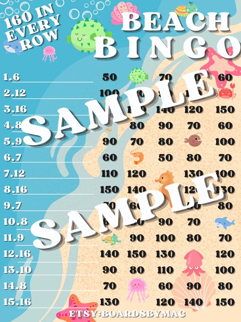 160 Beach Bingo - Etsy