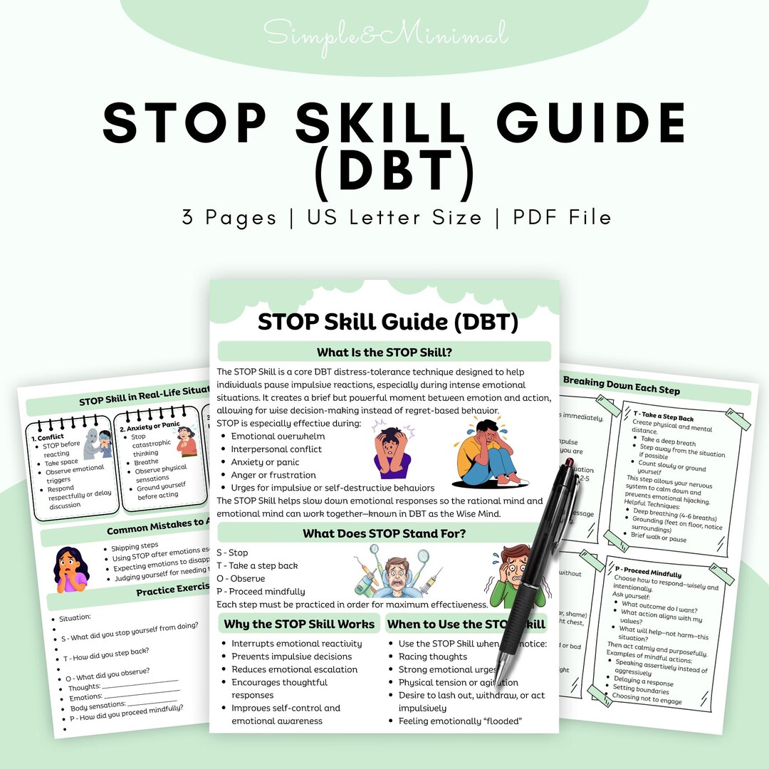 STOP Skill Guide DBT | Emotional Regulation | Distress Tolerance ...