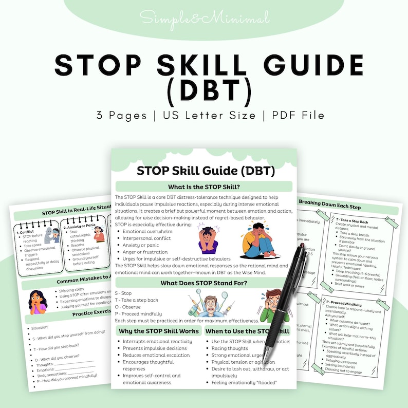STOP Skill Guide DBT | Emotional Regulation | Distress Tolerance ...