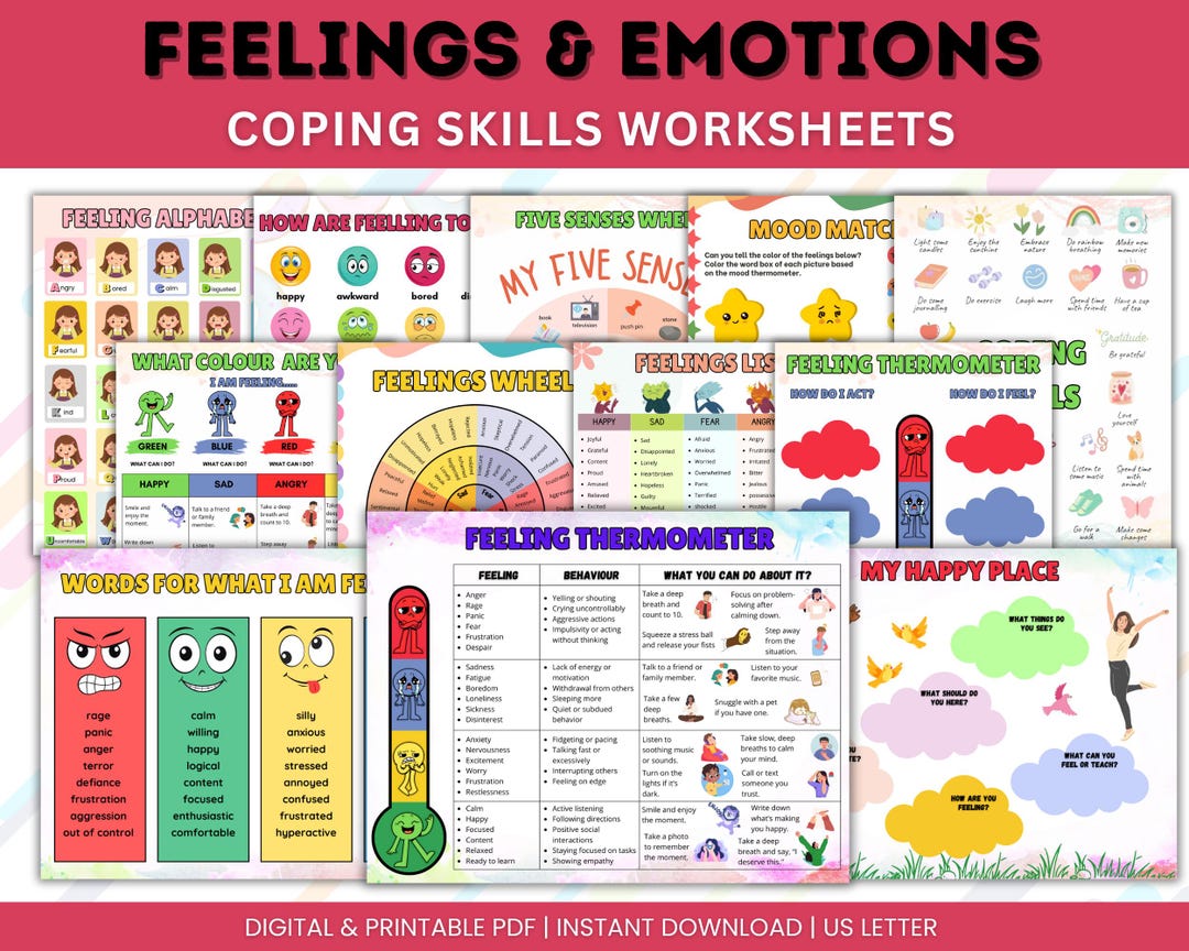 Feelings & Emotion Coping Skills Worksheets for Kids | Feelings ...
