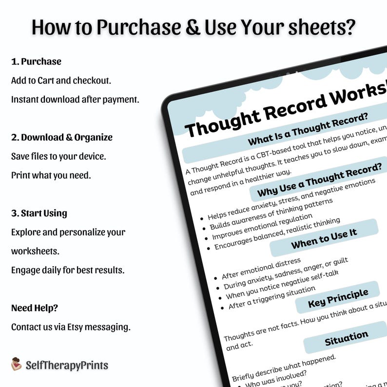 Thought Record Worksheet Guide CBT Thought Challenging Printable ...