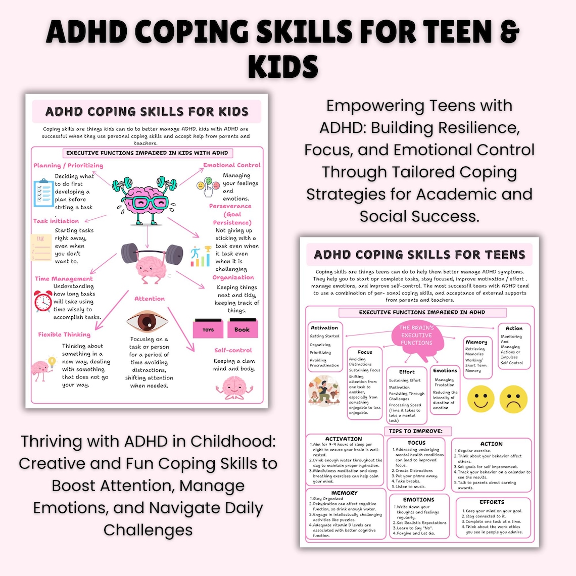 ADHD Coping Skills Bundle | ADHD Worksheet Kids | ADHD for Teens | Teen ...