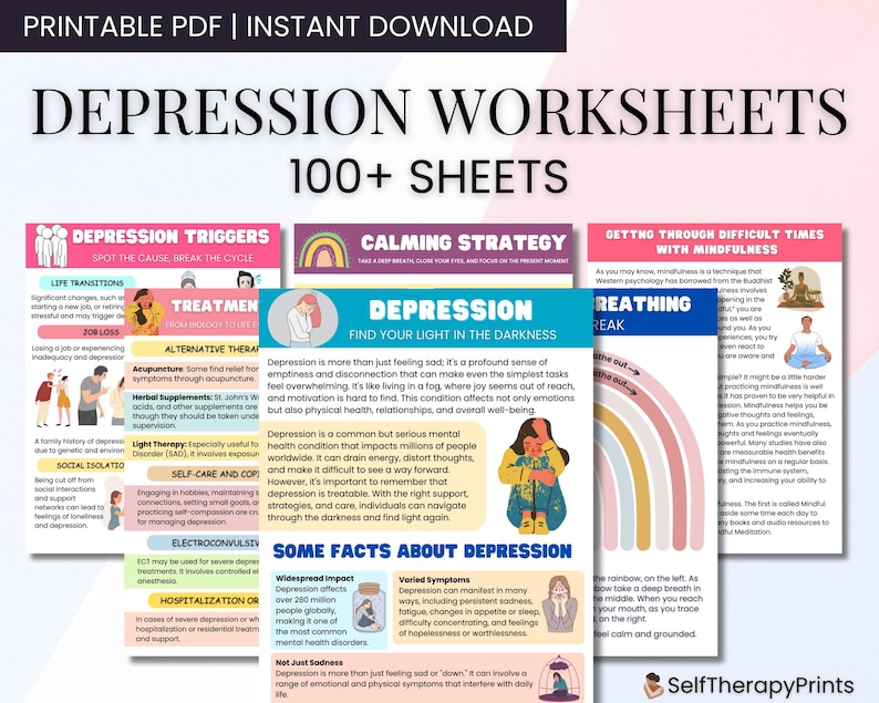 Depression Worksheets | Anti-depression Workbook | Therapy Worksheet ...