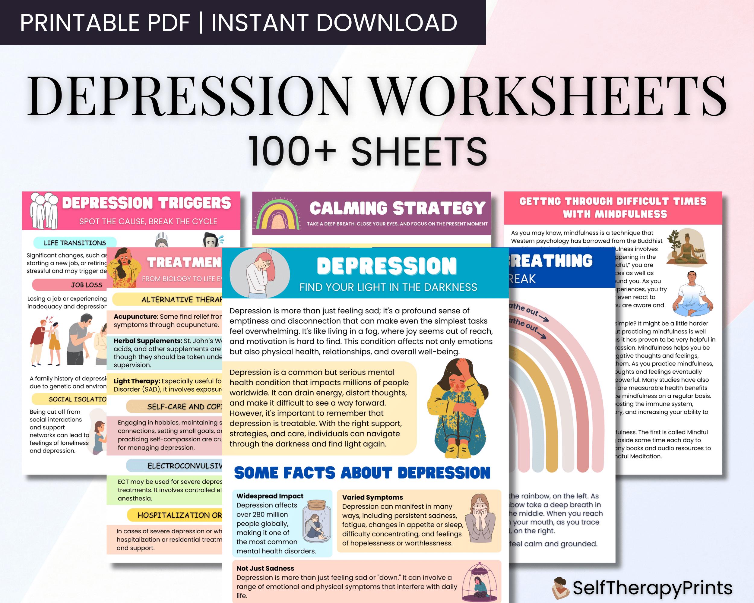 Depression Worksheets | Anti-depression Workbook | Therapy Worksheet ...