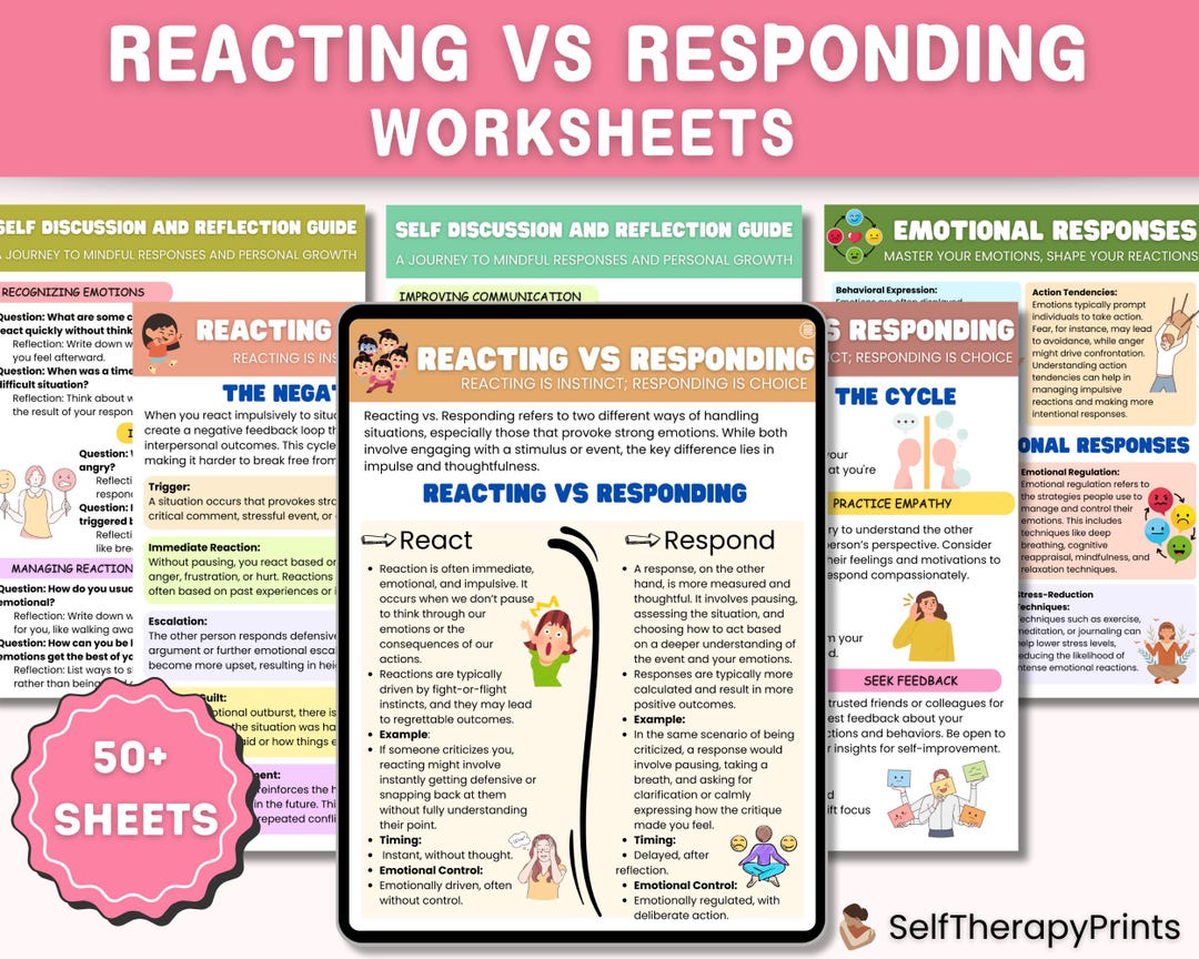Reacting Vs Responding Worksheets | Therapy Worksheets | Conflict ...