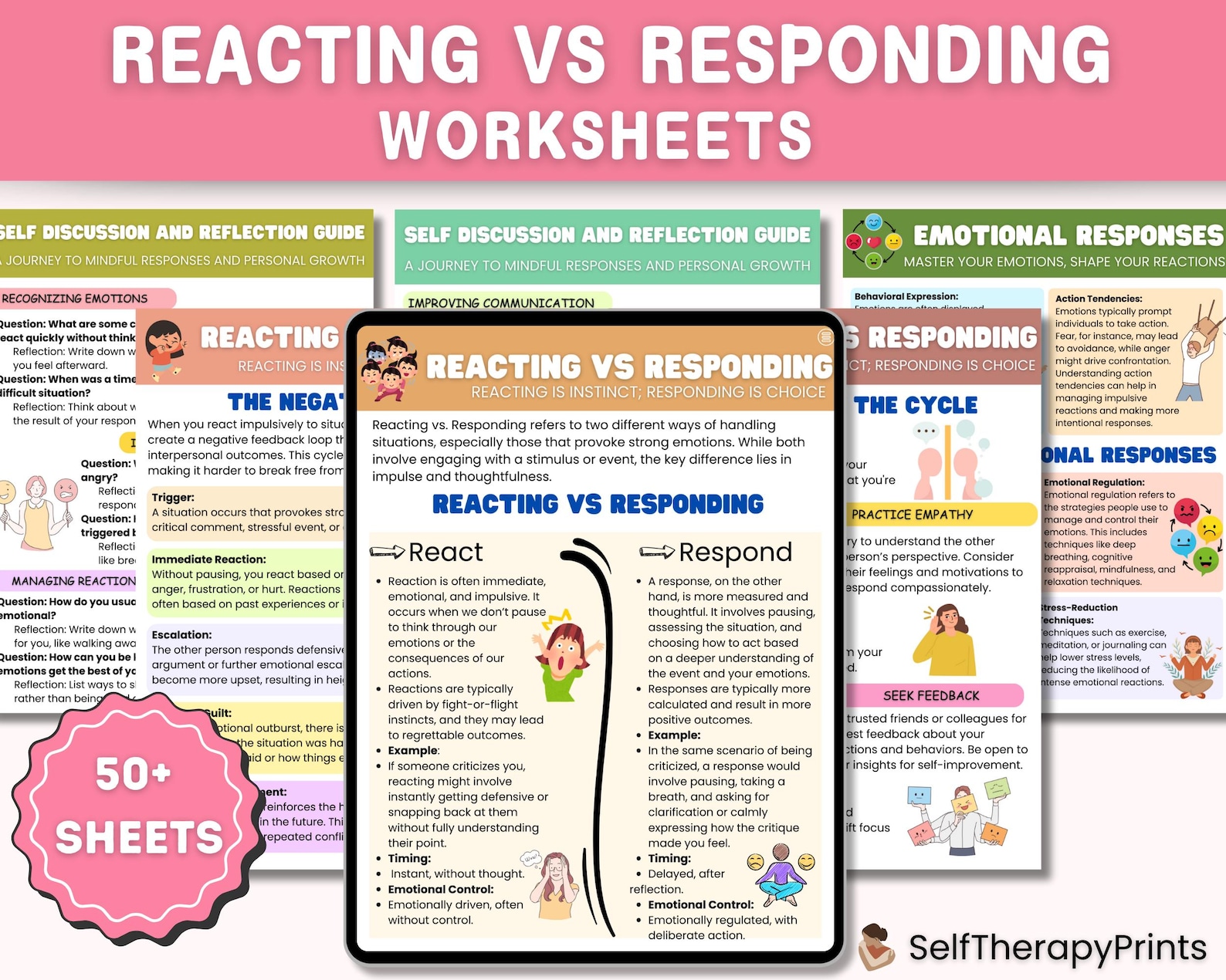 Reacting Vs Responding Worksheets | Therapy Worksheets | Conflict ...
