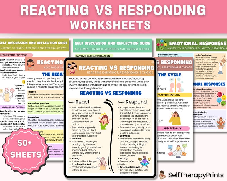 Reacting Vs Responding Worksheets | Therapy Worksheets | Conflict ...