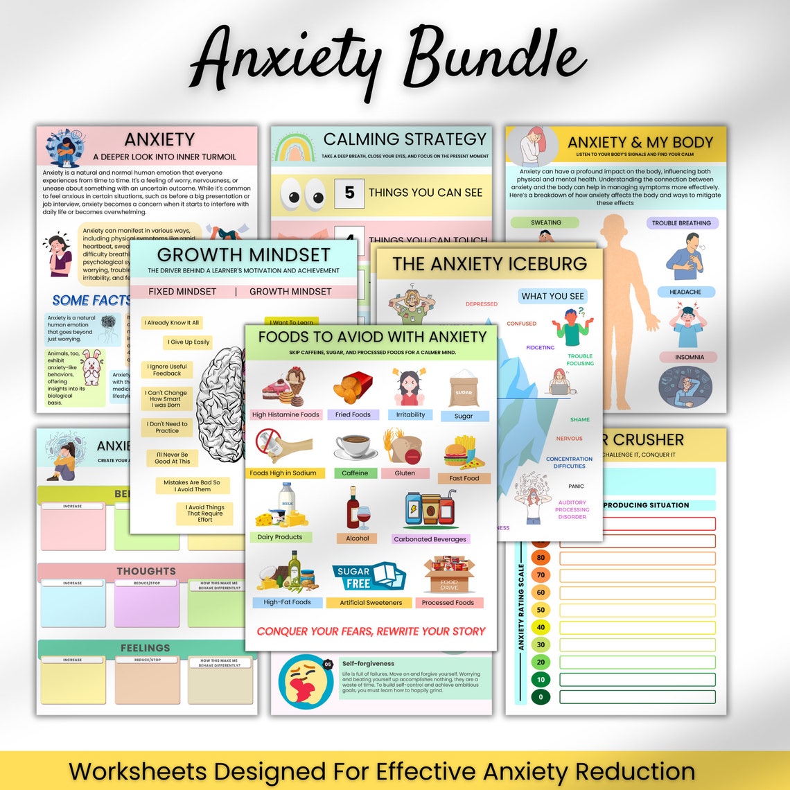 Anxiety Worksheets | Anxiety Bundle | Anxiety Therapy Worksheets ...