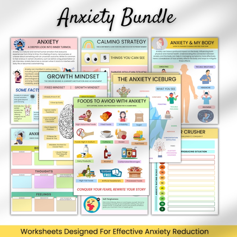 Anxiety Worksheets | Anxiety Bundle | Anxiety Therapy Worksheets ...