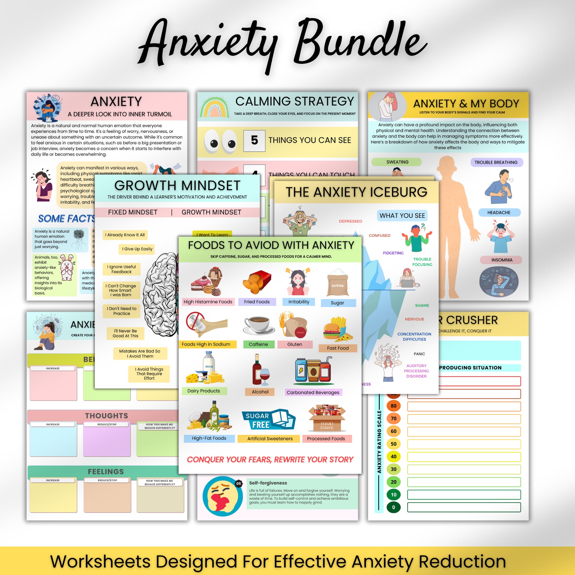 Anxiety Worksheets | Anxiety Bundle | Anxiety Therapy Worksheets ...