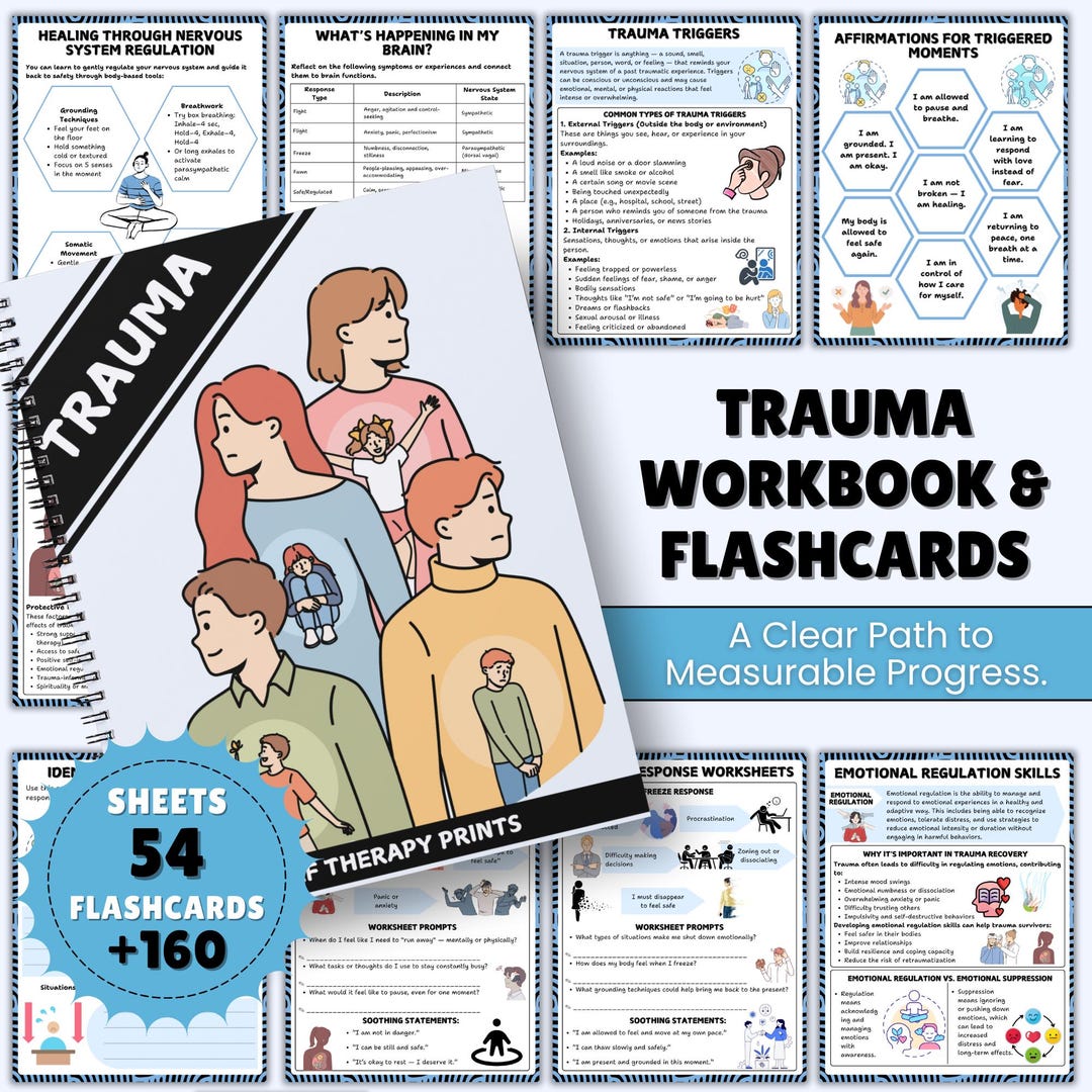 Trauma Workbook & Flashcards | Trauma Worksheets | PTSD Workbook ...