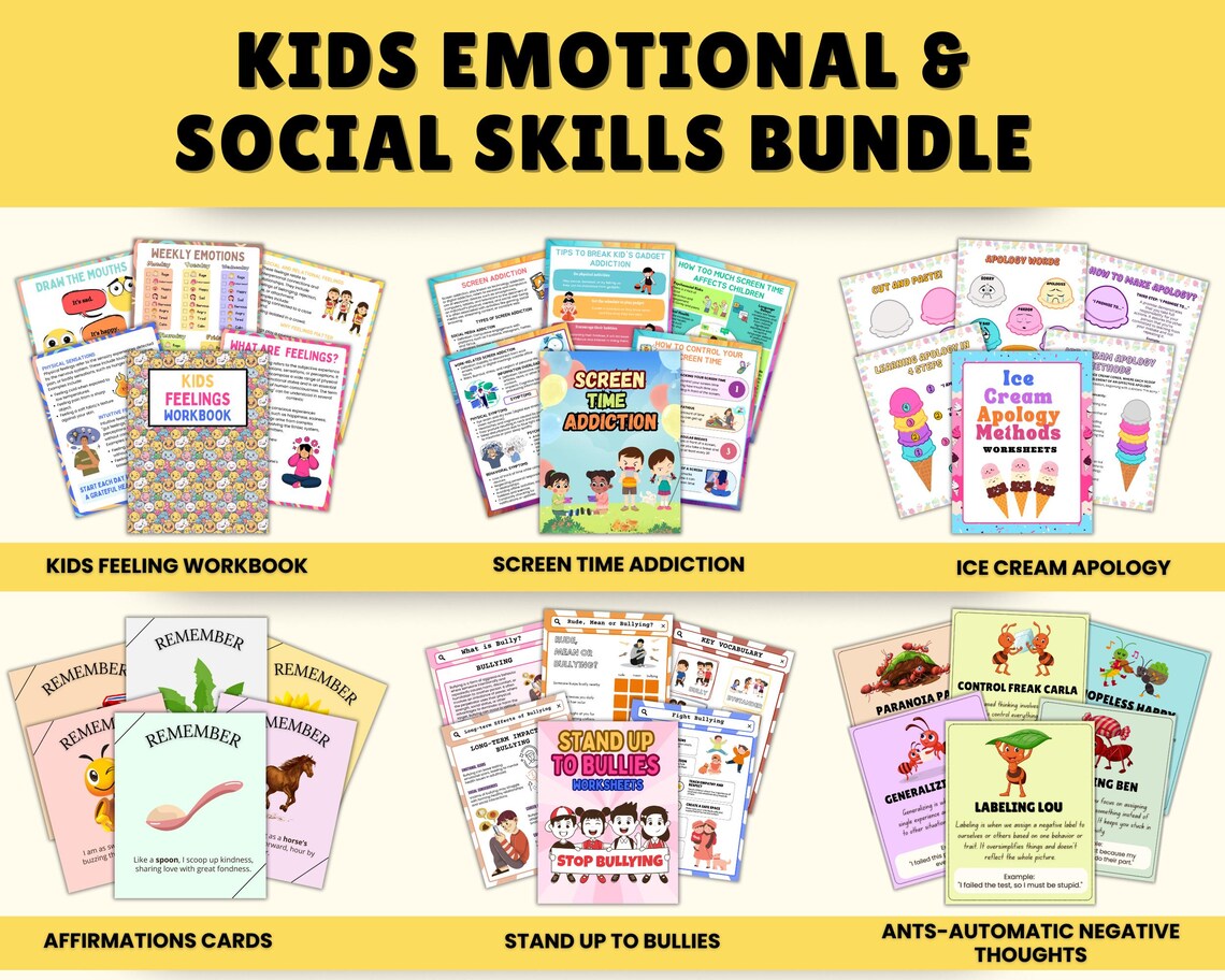 Kids Emotional & Social Skills Bundle | Therapy Worksheets Bundle ...
