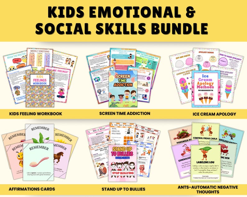 Kids Emotional & Social Skills Bundle | Therapy Worksheets Bundle ...