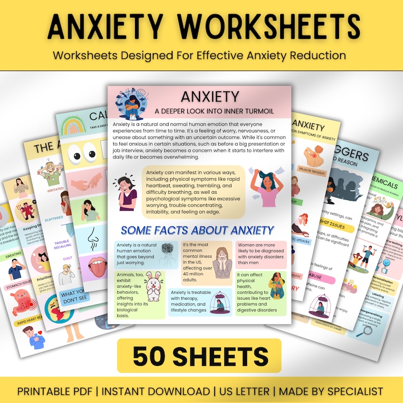 Anxiety Worksheets | Anxiety Bundle | Anxiety Therapy Worksheets ...