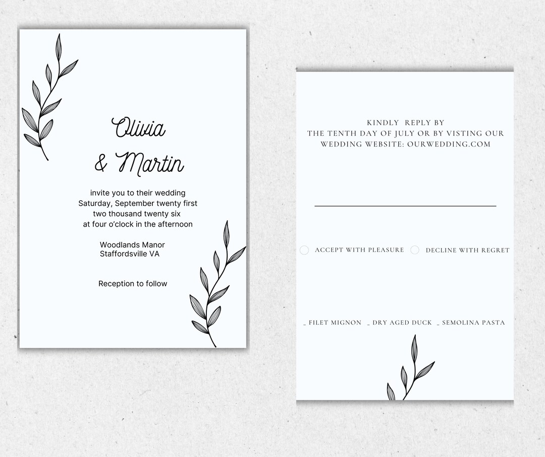 Digital Wedding Invitation and RSVP. Simplistic Wedding Invitation and ...