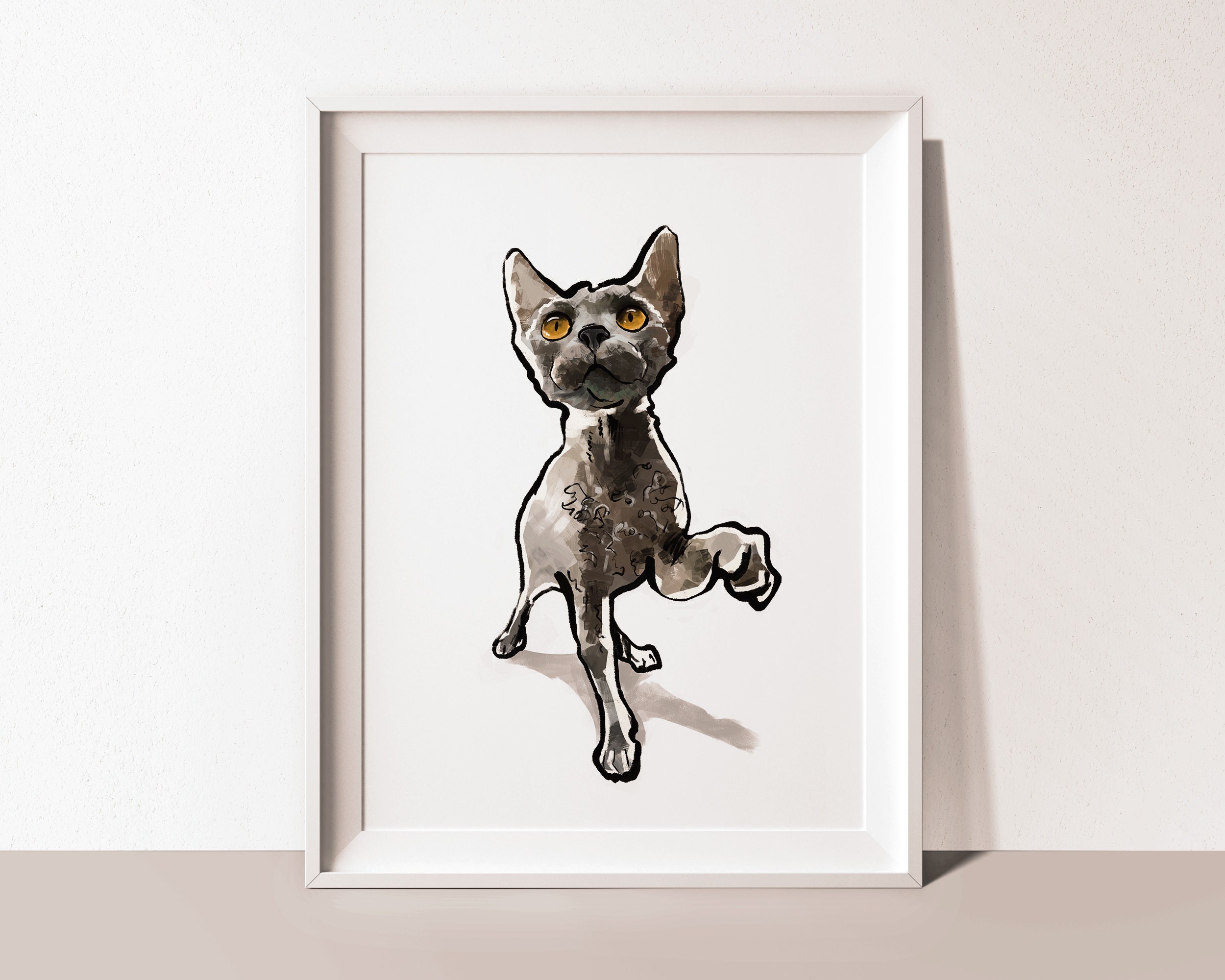 CARTOON Hand Drawn Cat Portrait, Personalized Pet Illustration, Minimal ...