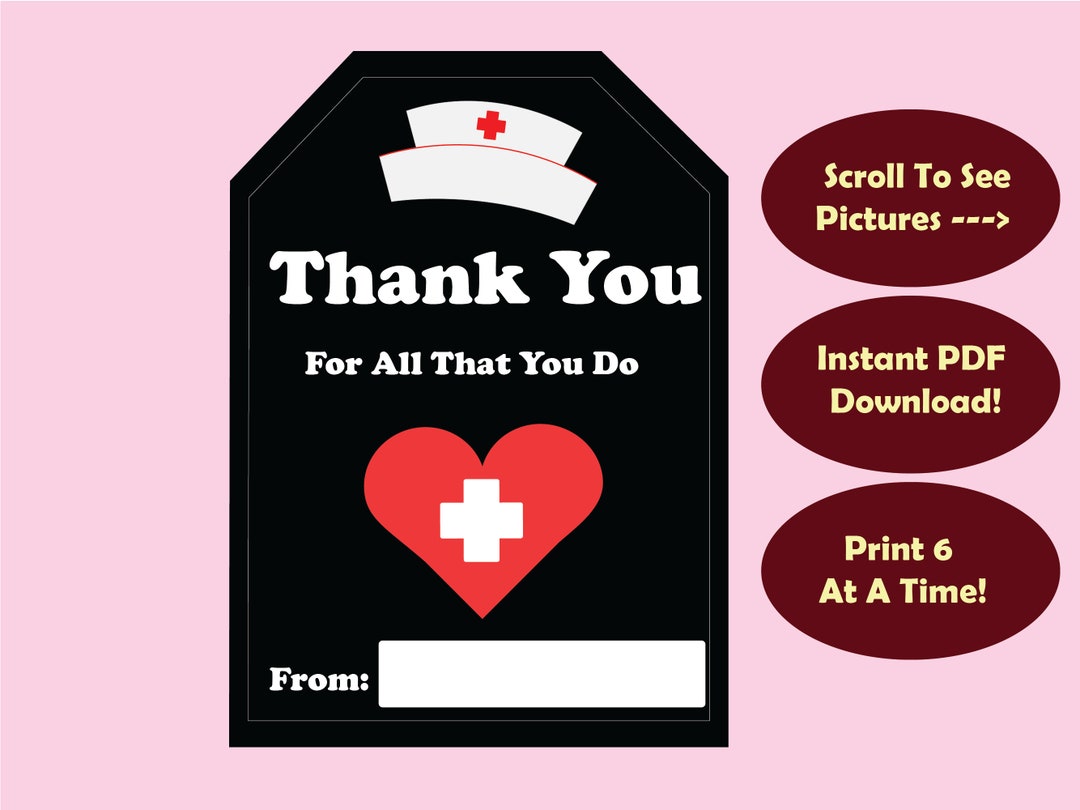 Nurse Gift Tag Printable PDF Nurses Week Gift Tagbl for All That You Do ...