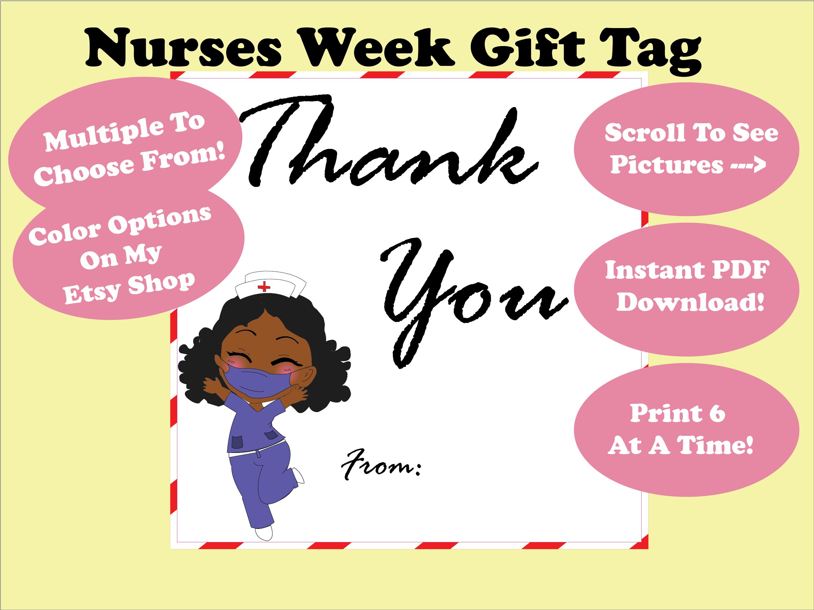Nurse Gift Tag Printable PDF Nurses Week Gift Tag BLA Black Chibi Nurse ...