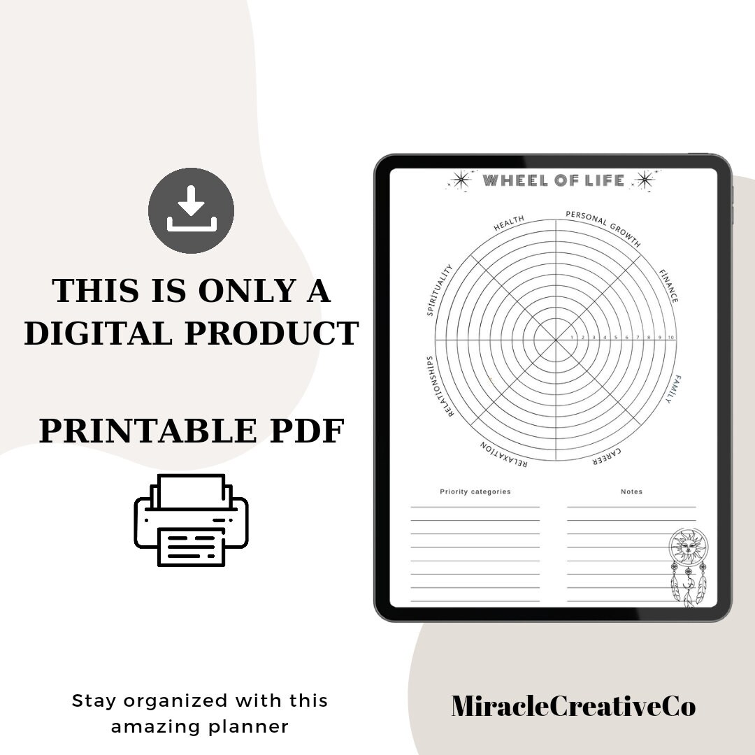 Wheel of Life Printable, Goals Planner, Life Balance Wheel, Life Circle ...