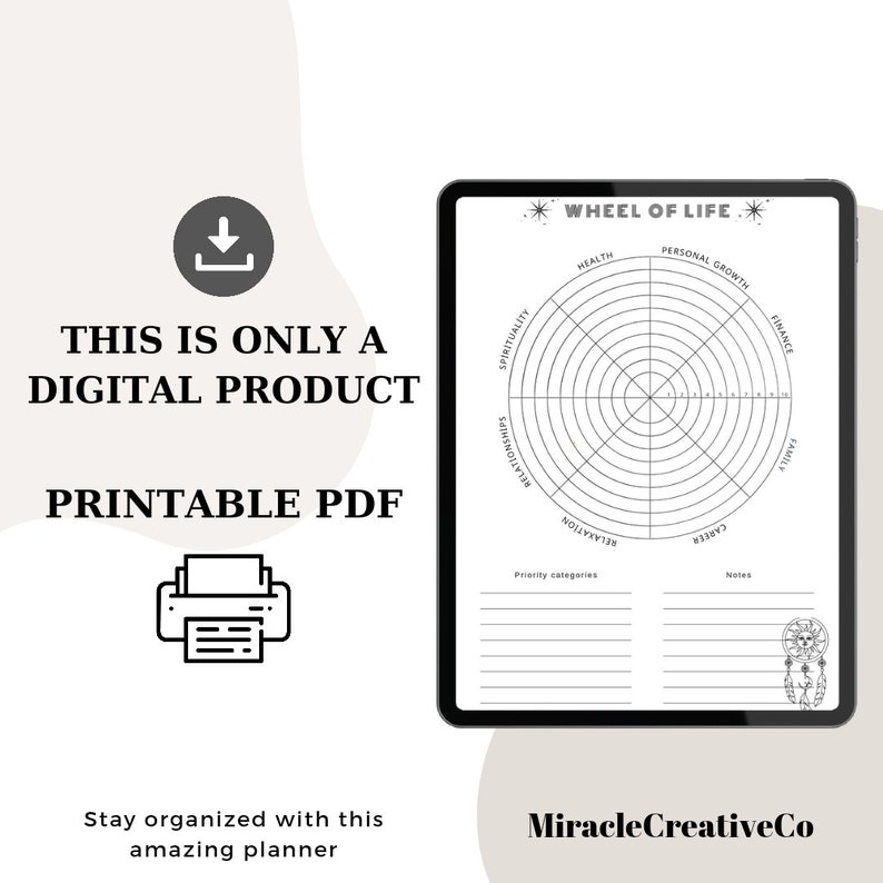 Wheel of Life Printable, Goals Planner, Life Balance Wheel, Life Circle ...