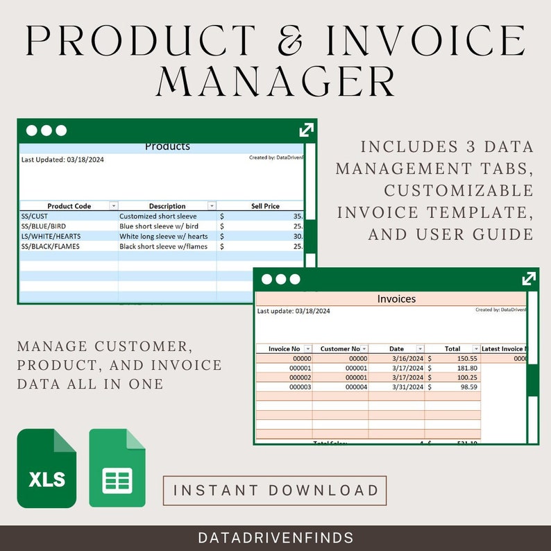 Small Business Invoice and Product Manager Excel Custom Invoice Maker ...