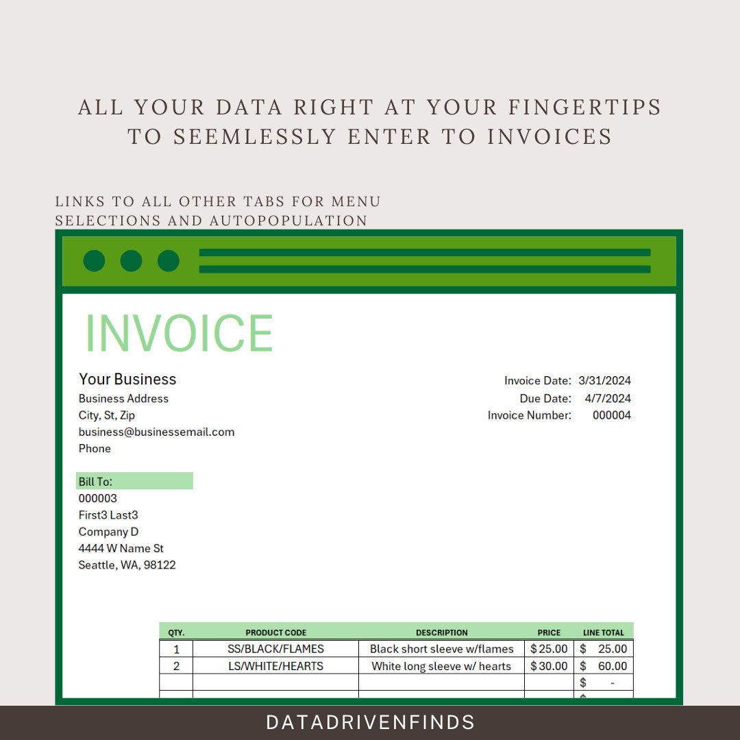 Small Business Invoice and Product Manager Excel Custom Invoice Maker ...