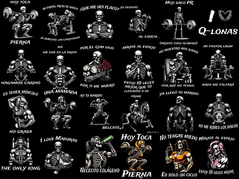 Skullfit Funnies, Gym-themed Calavera Chic / Halftone Design for DTF ...