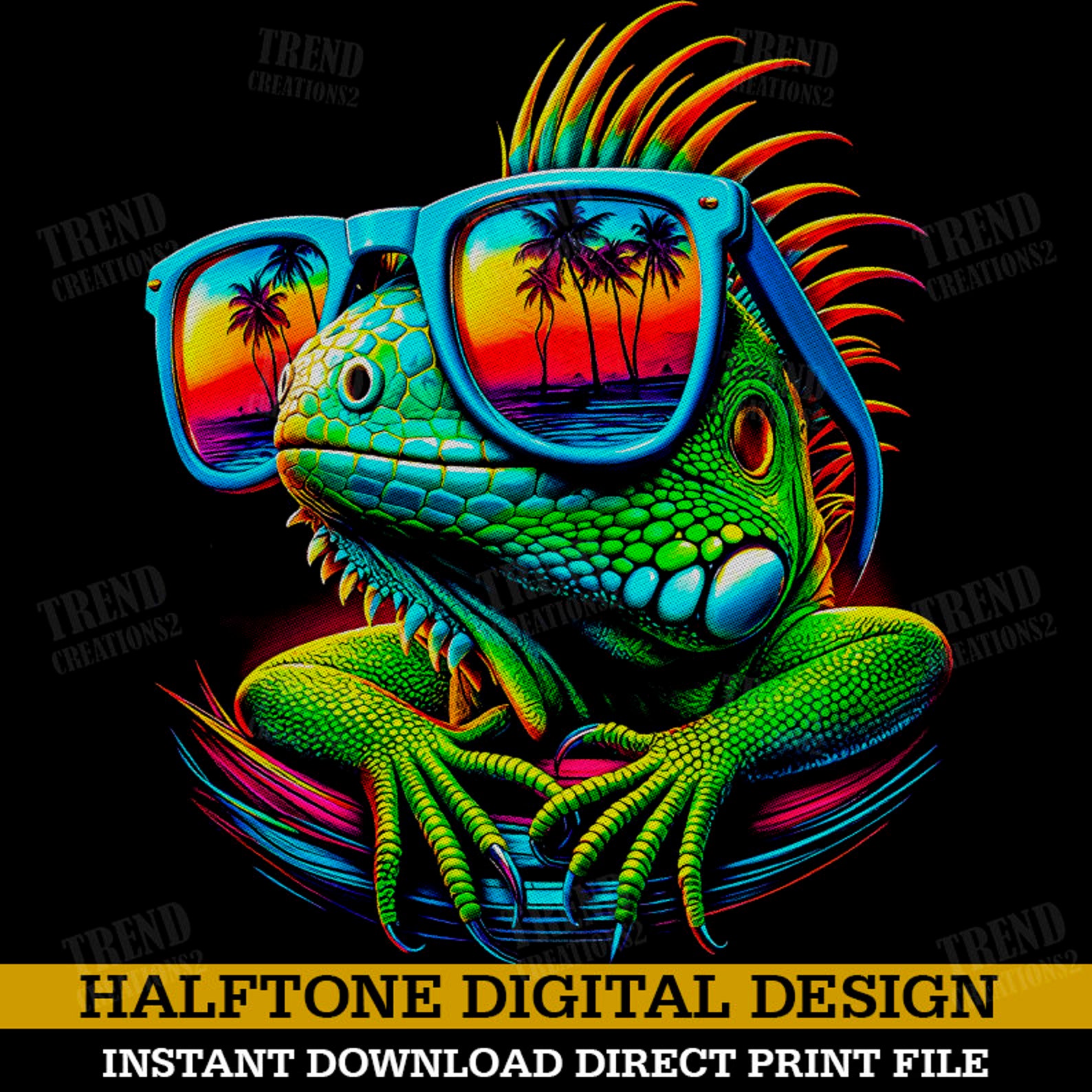 Summer Sunbather: Halftone Portrait of the Laid-back Iguana, Sublimated ...