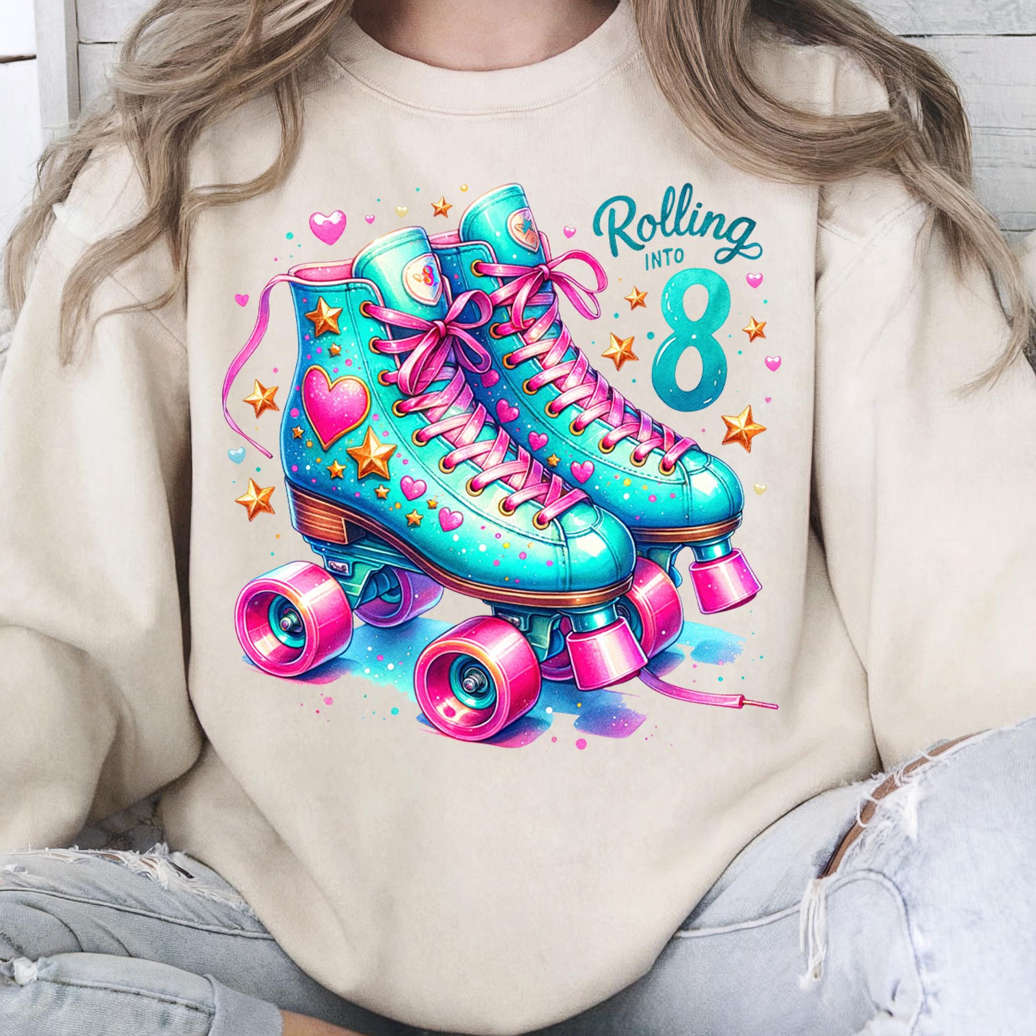 Rolling Into 8 Png, 8th Birthday Png, Sublimation Design, Roller Skates ...