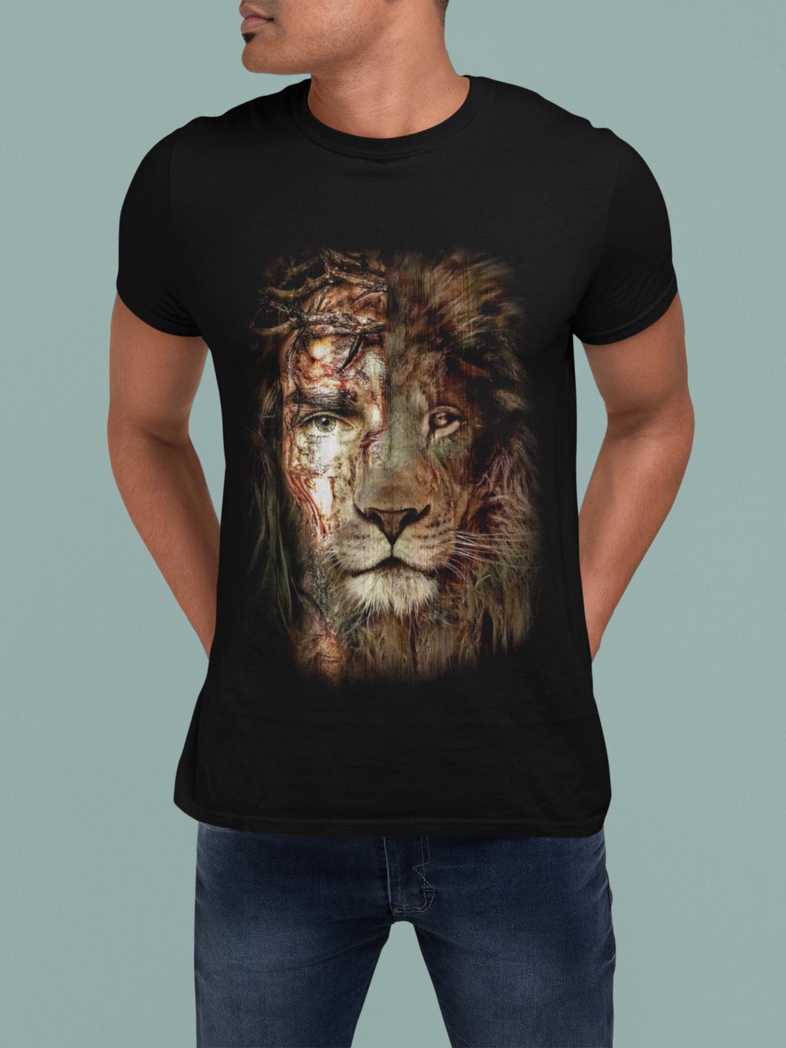 Jesus and Lion Halftone Design, Half-face Fusion, Halftone Blend of ...