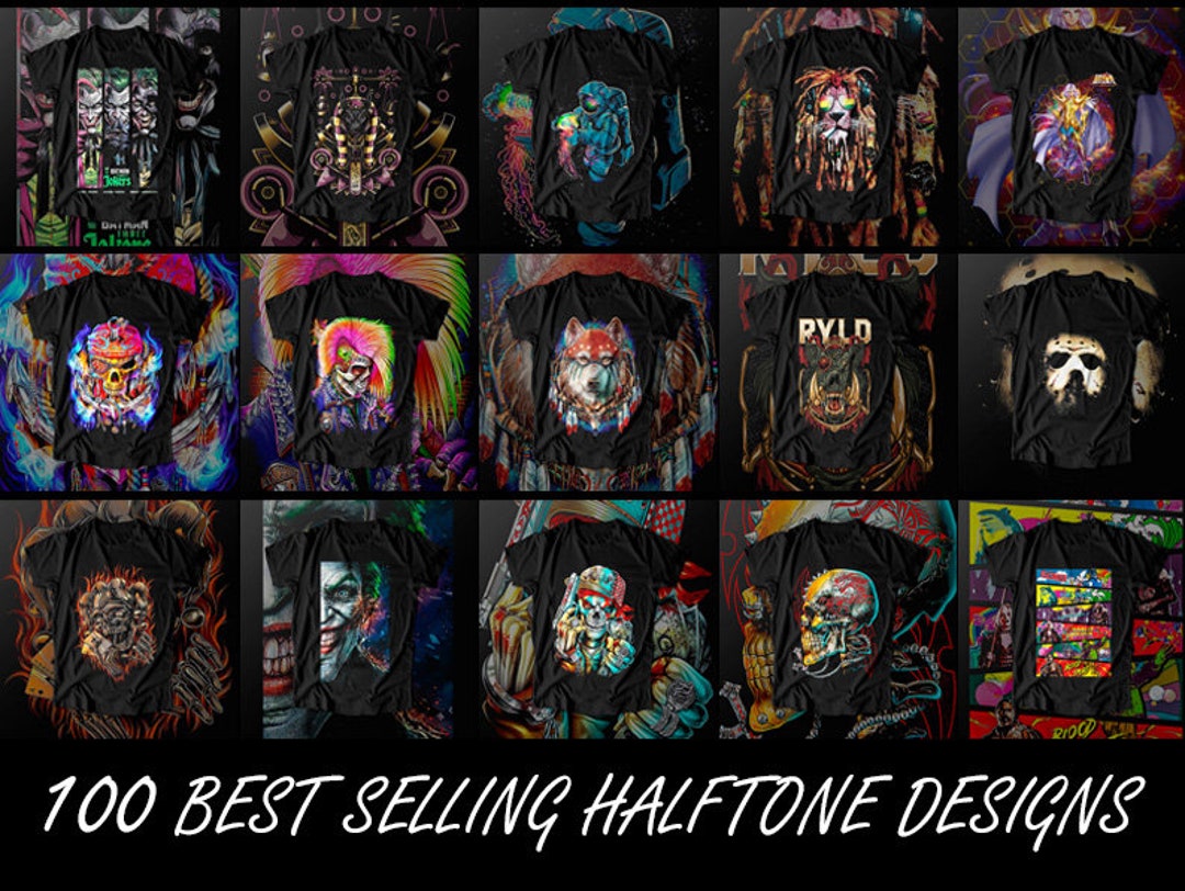 100 Halftone Designs, Premium Pack Halftone Tshirt Designs, DTF ...