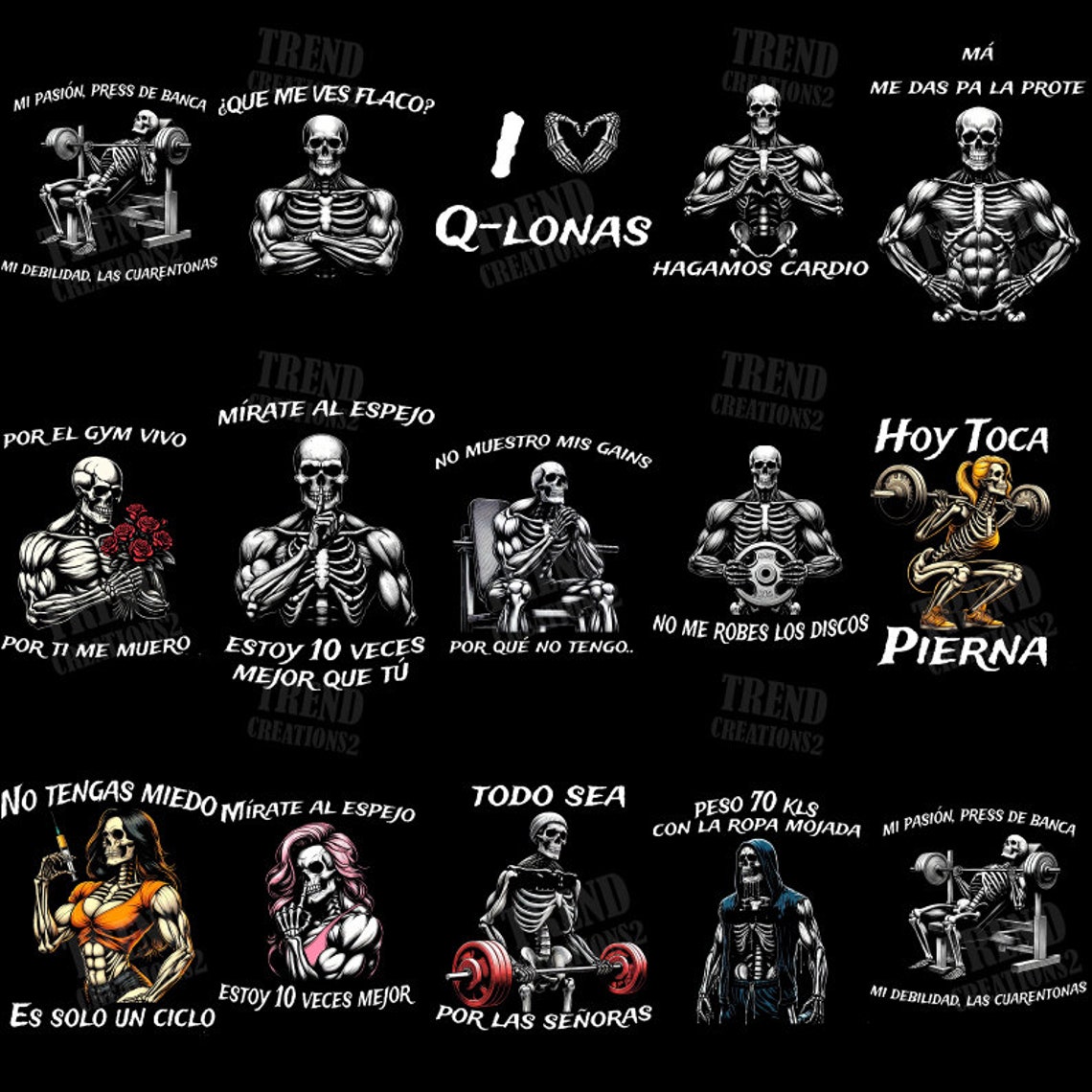 Skullfit Funnies, Gym-themed Calavera Chic / Halftone Design for DTF ...