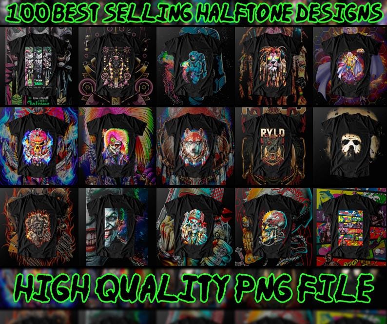 100 Halftone Designs, Premium Pack Halftone Tshirt Designs, DTF ...