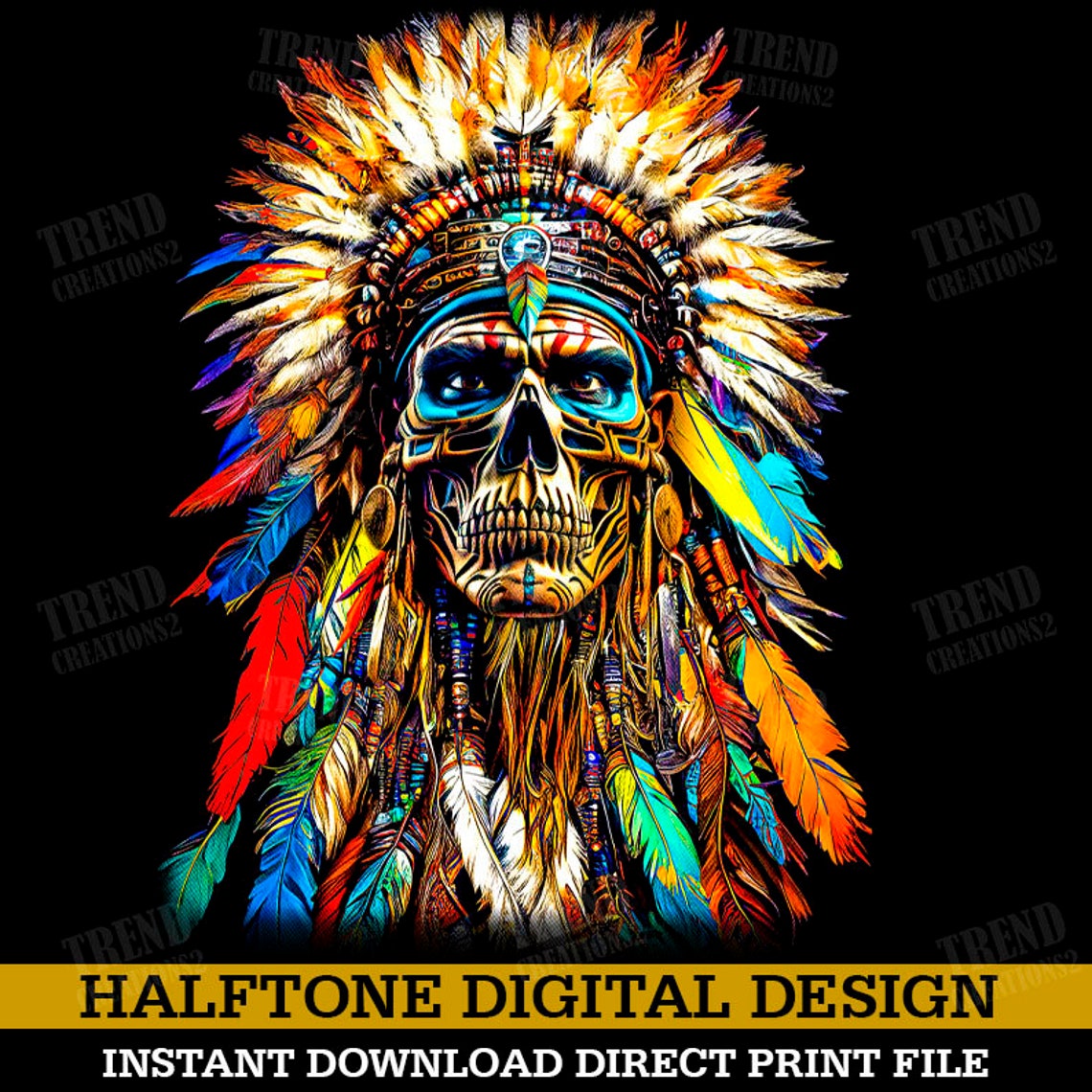 Inca Feathered Gaze, Colorful Skull With Intense Stare and Vibrant ...