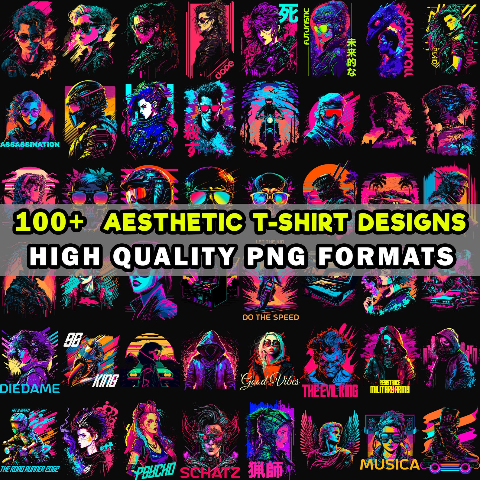 100 Aesthetic Designs PNG Bundle / Screen-printing Designs Pod Designs ...