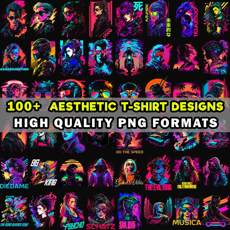 100 Aesthetic Designs PNG Bundle / Screen-printing Designs Pod Designs ...