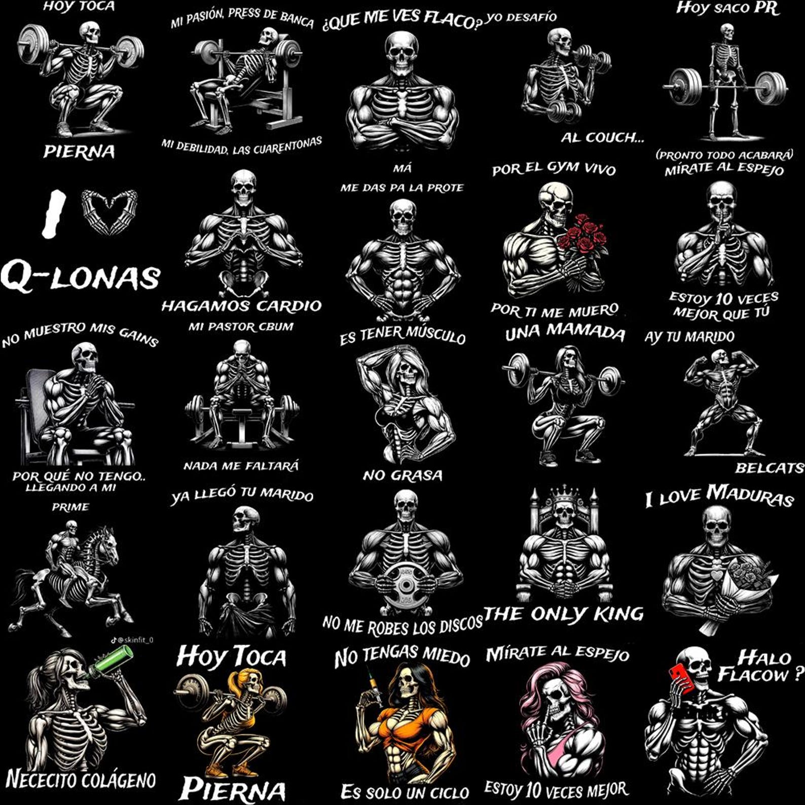 Skullfit Funnies, Gym-themed Calavera Chic / Halftone Design for DTF Sublimation/ Playful ...