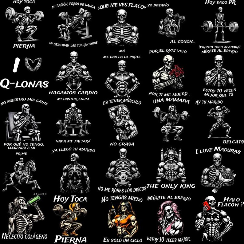 Skullfit Funnies, Gym-themed Calavera Chic / Halftone Design for DTF ...