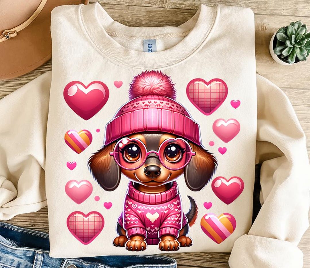 Valentine Dachshund Dog, Love Themed Weiner Dog Png, Pink Love Puppy ...