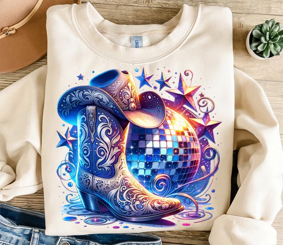 Disco Cowgirl SVG Blue Cowboy Disco Ball, Bachelorette Disco Cowgirl ...