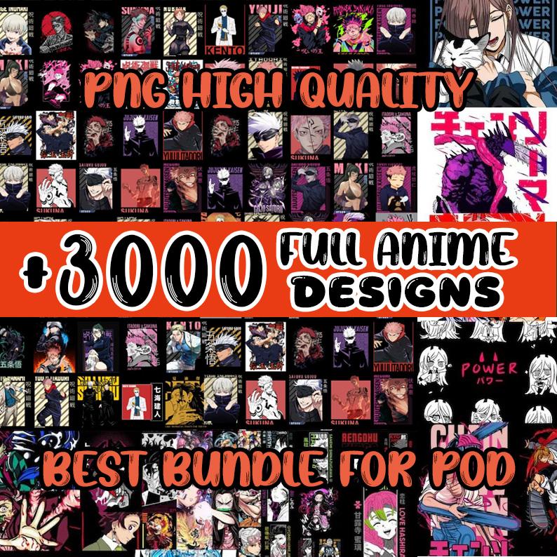 3000+ Anime Bundle Designs With CLEAR Background, T-shirt Hoddies Anime ...