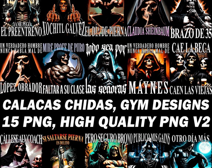 SkullFit Funnies, Gym-Themed Calavera Chic / Halftone Design for DTF ...