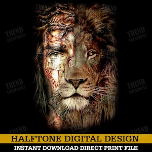 Jesus and Lion Halftone Design, Half-face Fusion, Halftone Blend of ...