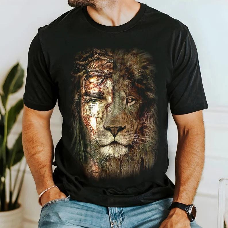 Jesus and Lion Halftone Design, Half-face Fusion, Halftone Blend of ...