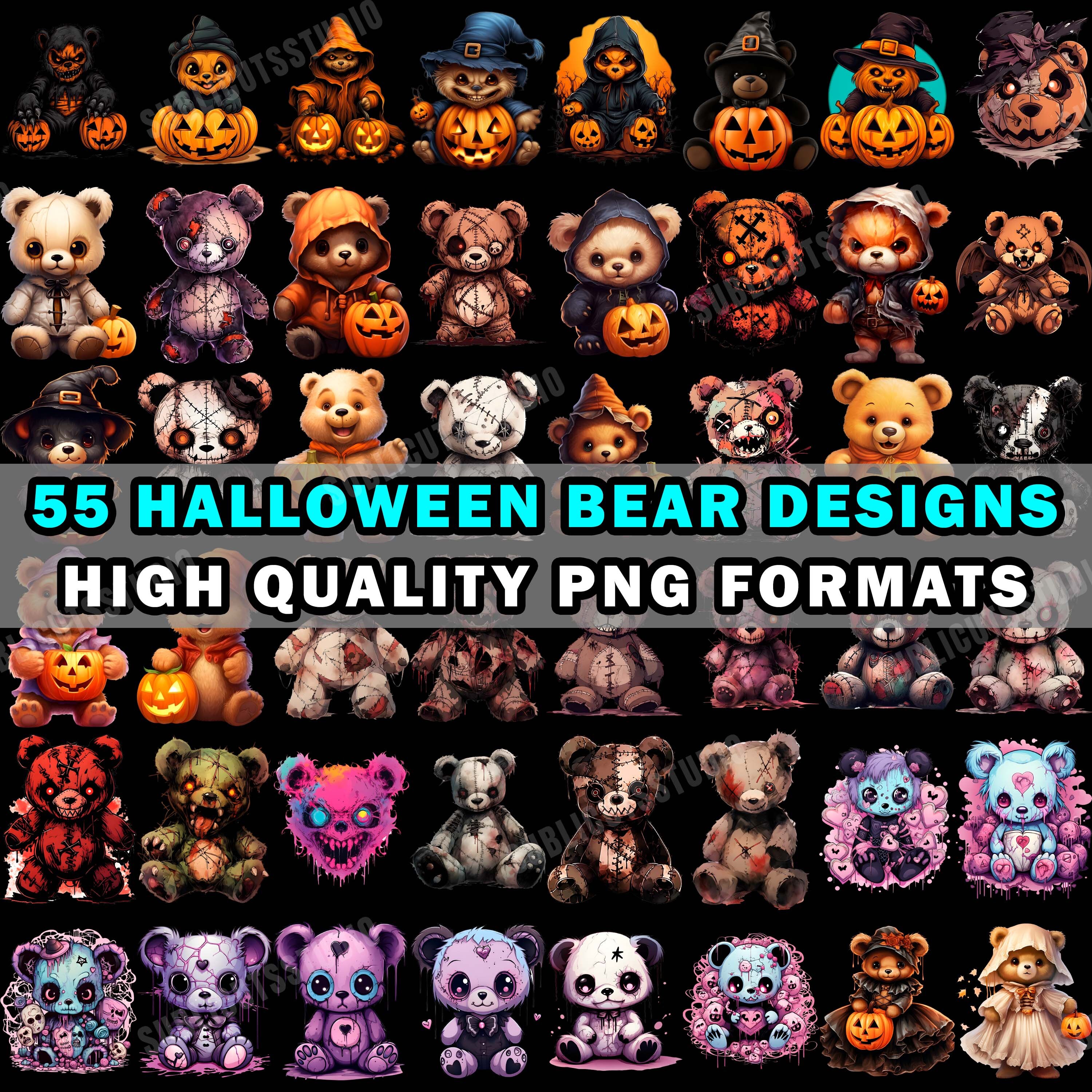 Scary Teddy Bears Mega Bundle / 55 PNG Spooky Zombie Teddybear Monster ...