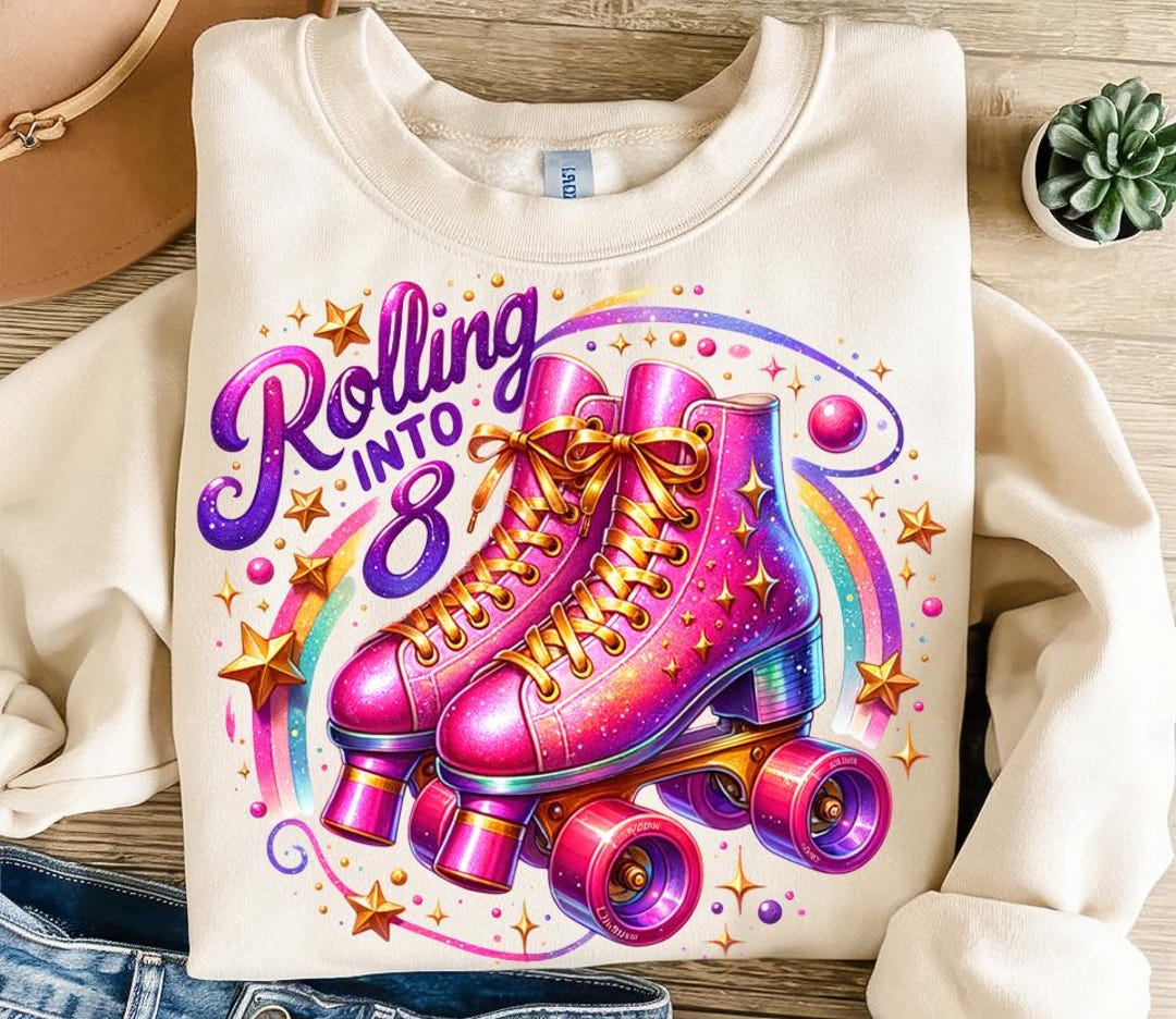 Rolling Into 8/9 Png, Sublimation Design, Roller Skates Png, 8th ...