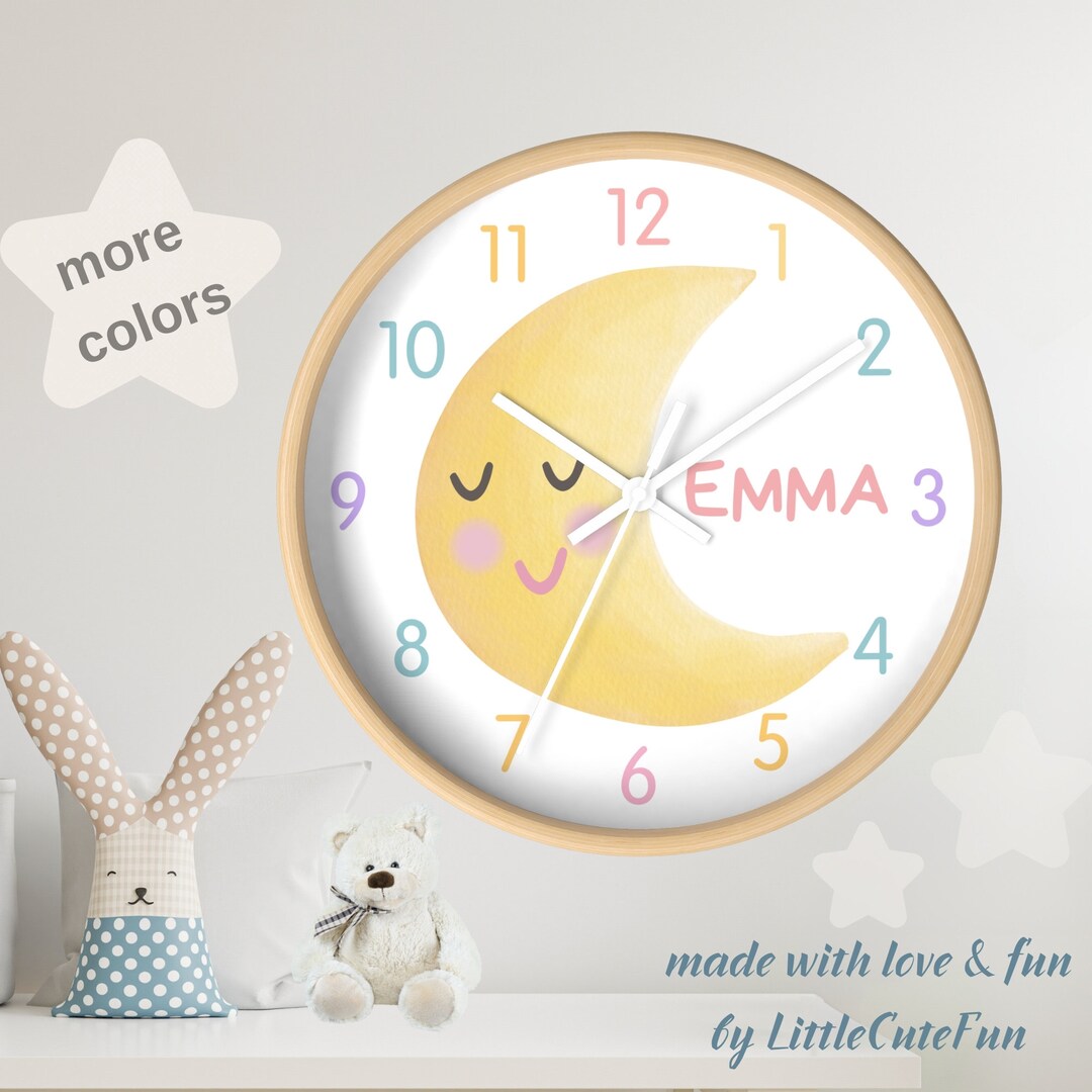 Kids Clock Moon Kids Wall Clock Decor Moon Kids Room Decor Moon Custom ...