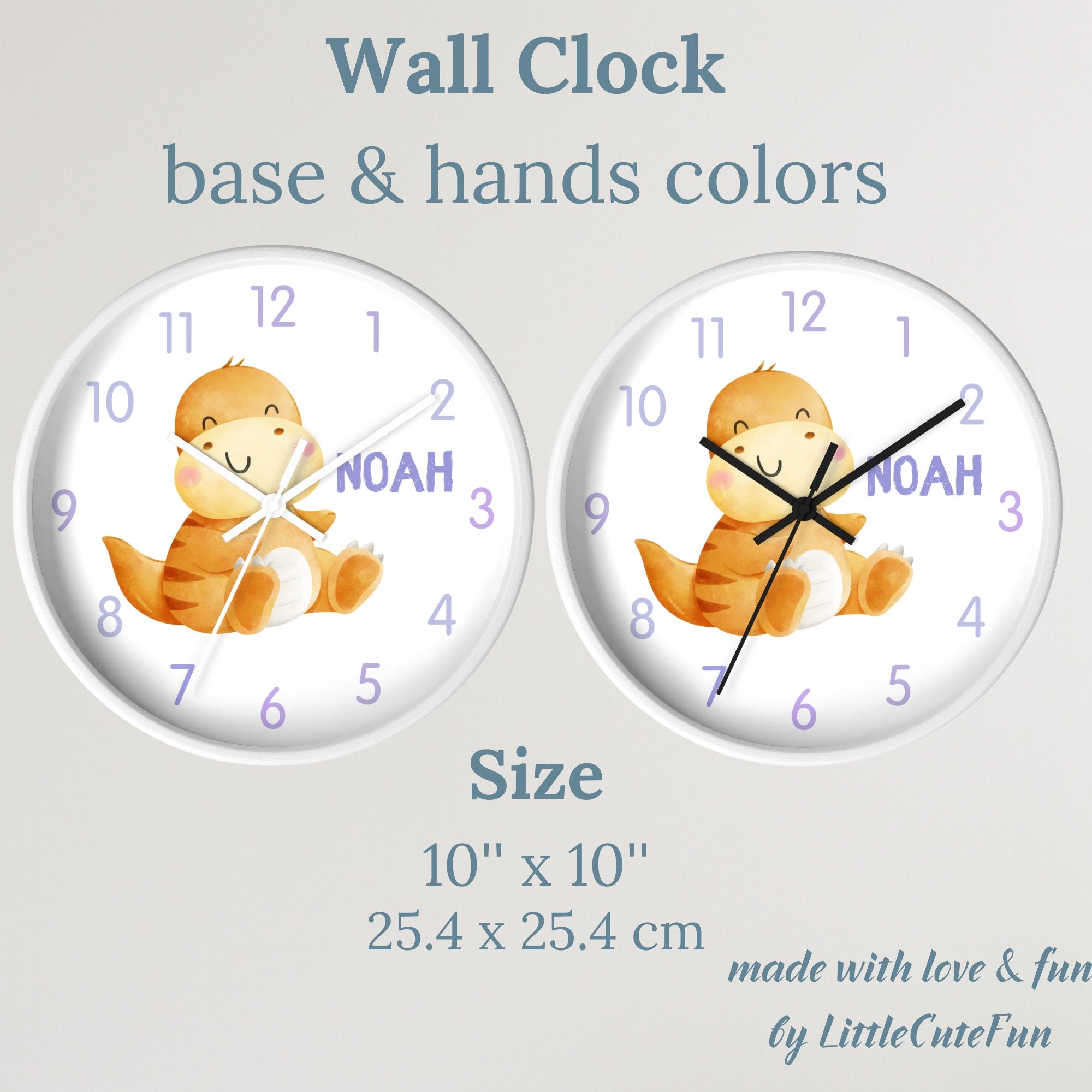 Kids Clock Custom Dino Nursery Wall Clock Dino Personalized Clock for ...